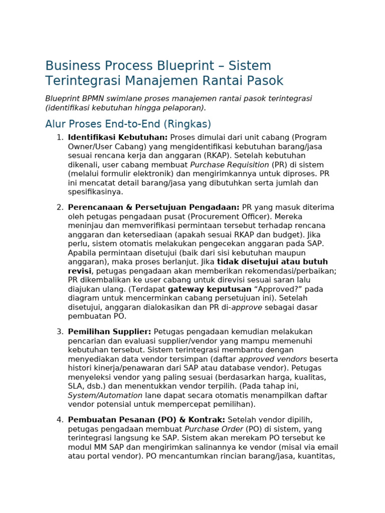 Business Process Blueprint - Sistem Terintegrasi Manajemen Rantai Pasok ...