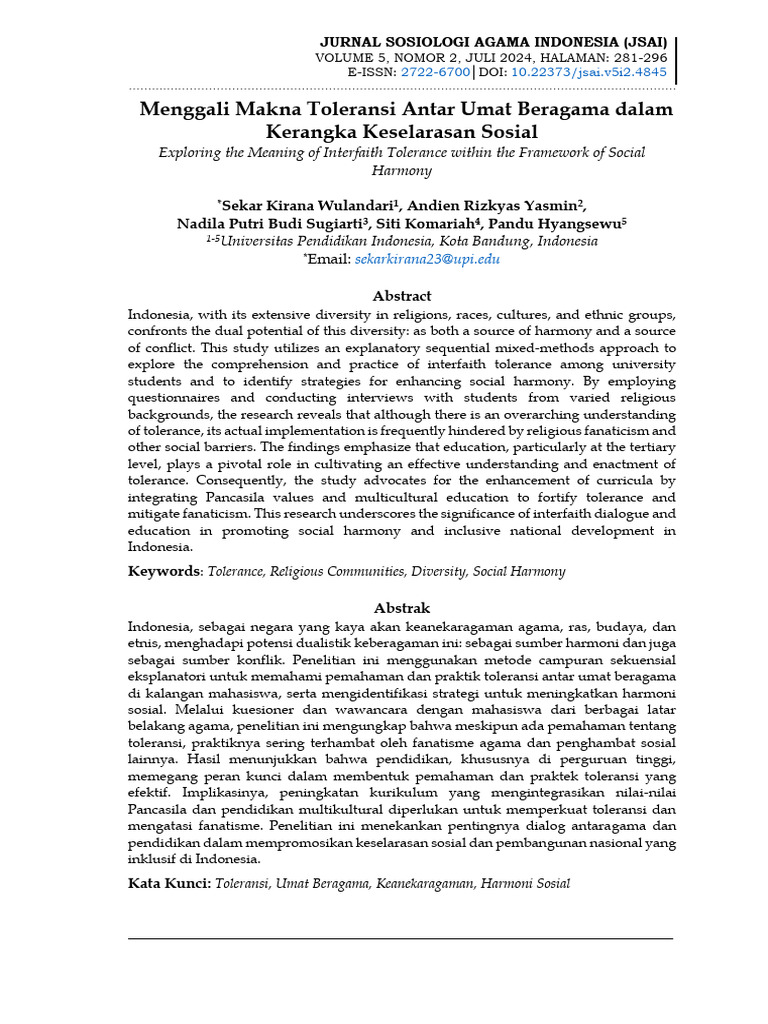 Menggali Makna Toleransi Antar Umat Beragama | PDF