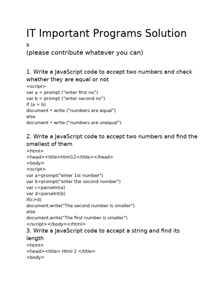 IT Important Programs Solution | PDF | Html | Software Engineering