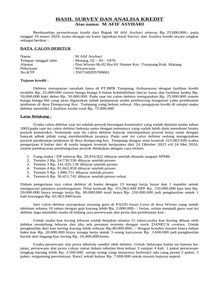 Analisa Kredit M Afif Asyhari 2024 | PDF