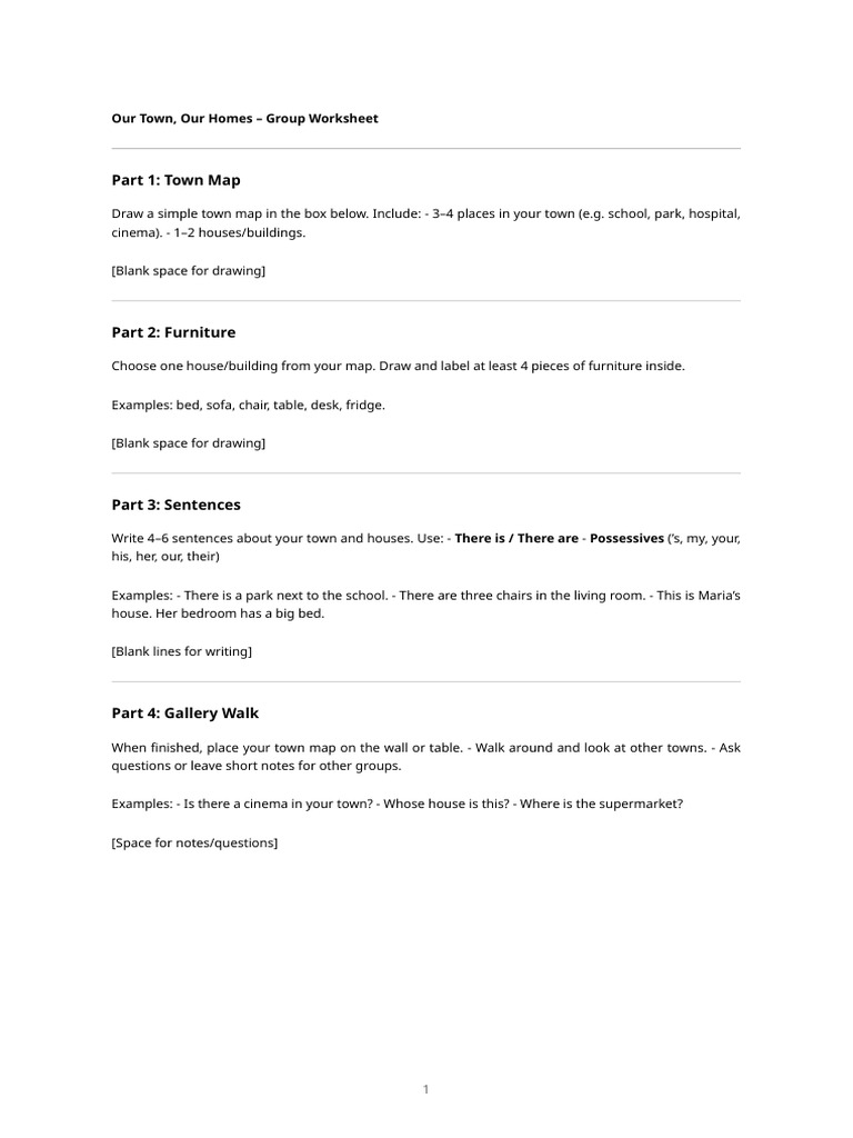 Town Map and Home Worksheet | PDF