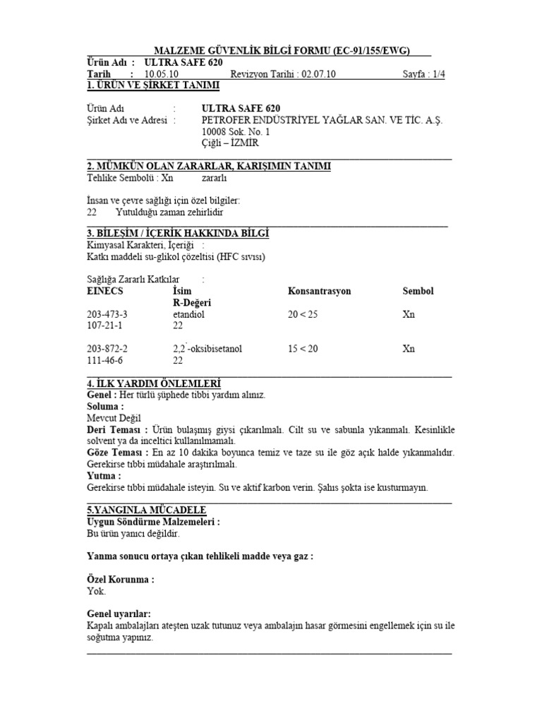 Ultra Safe 620 - Msds - TR 2011 | PDF