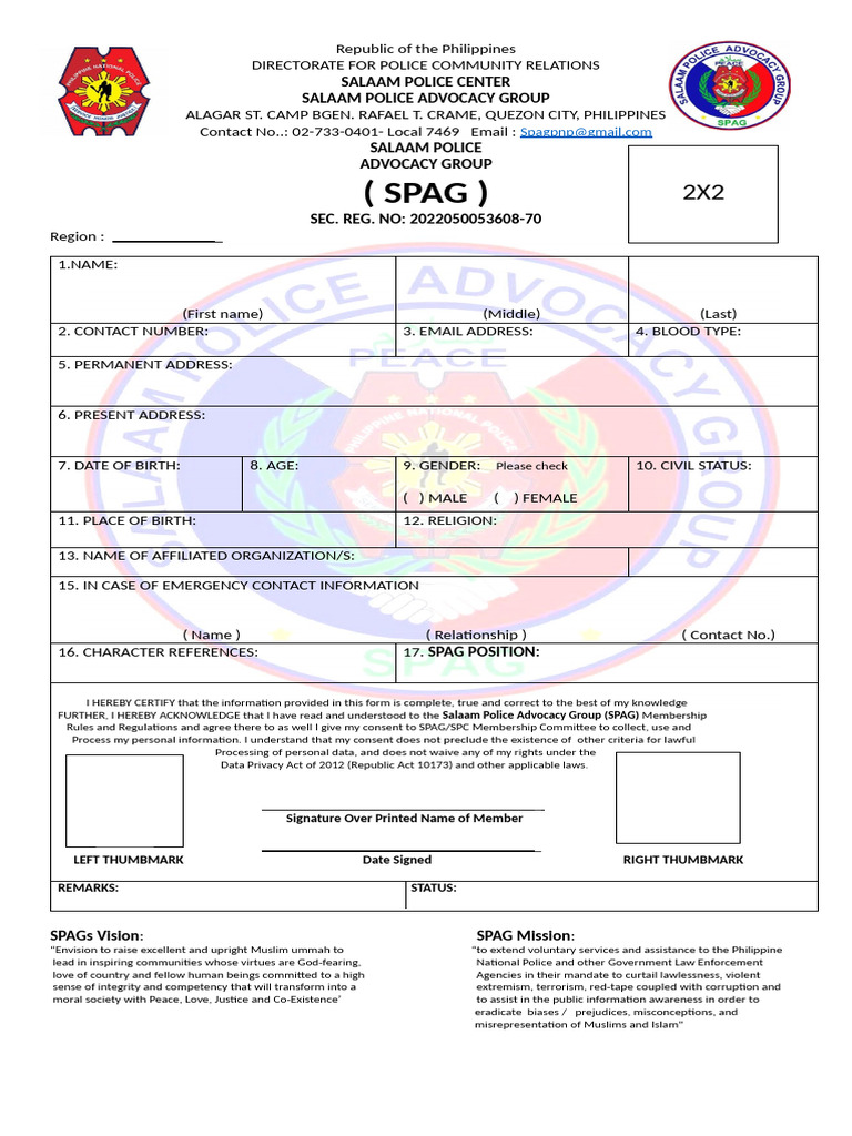 SPAG Membership Form | PDF