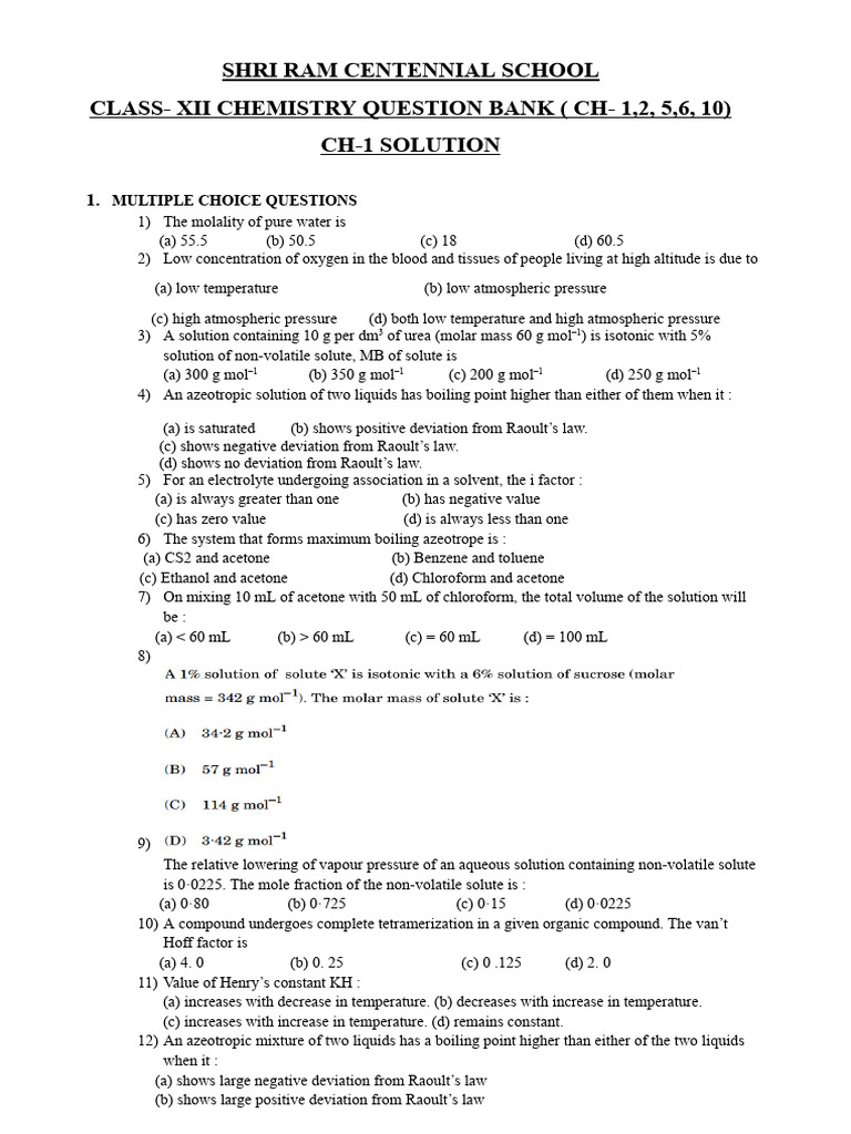 CLASS - XII QUESTION BANK of Ncert Chapter CH-1,2,5,6,7,10 | PDF ...
