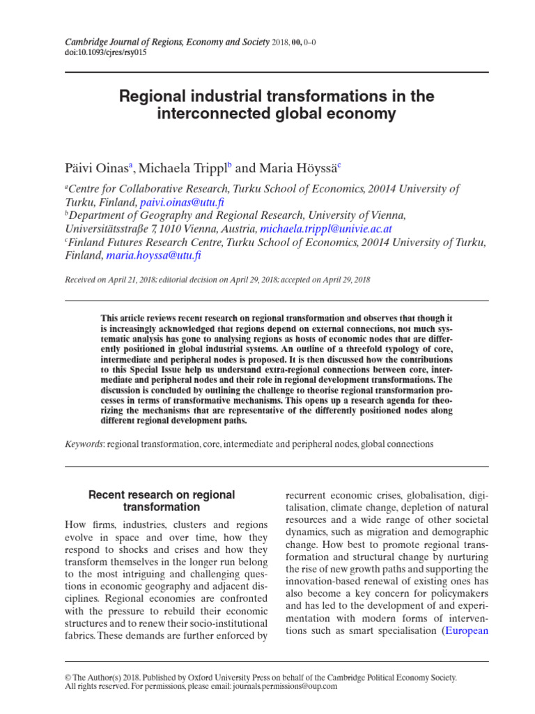 2018 Regional Industrial Transformations in The Global Economy | PDF ...