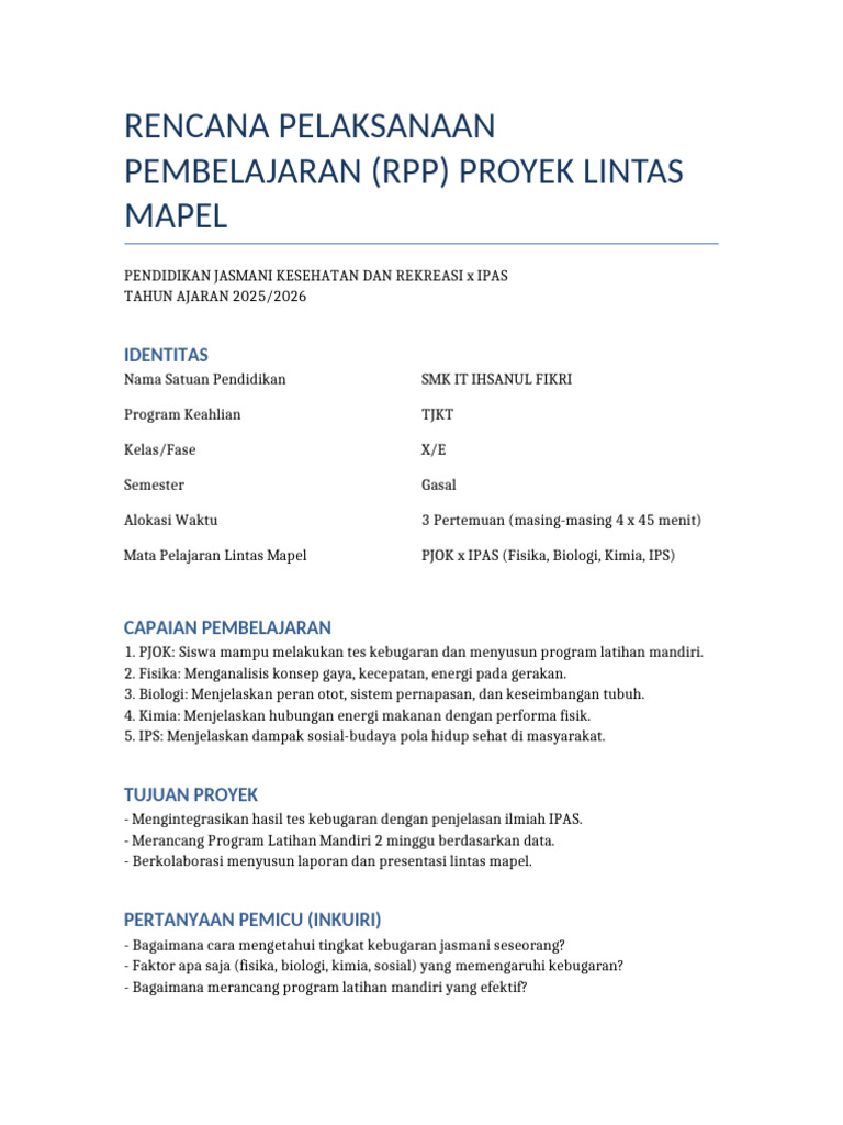 RPP Proyek Lintas Mapel IPAS | PDF