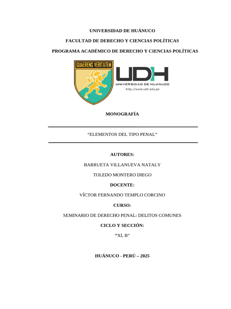 Análisis de Elementos del Tipo Penal | PDF | Derecho penal | Intención ...