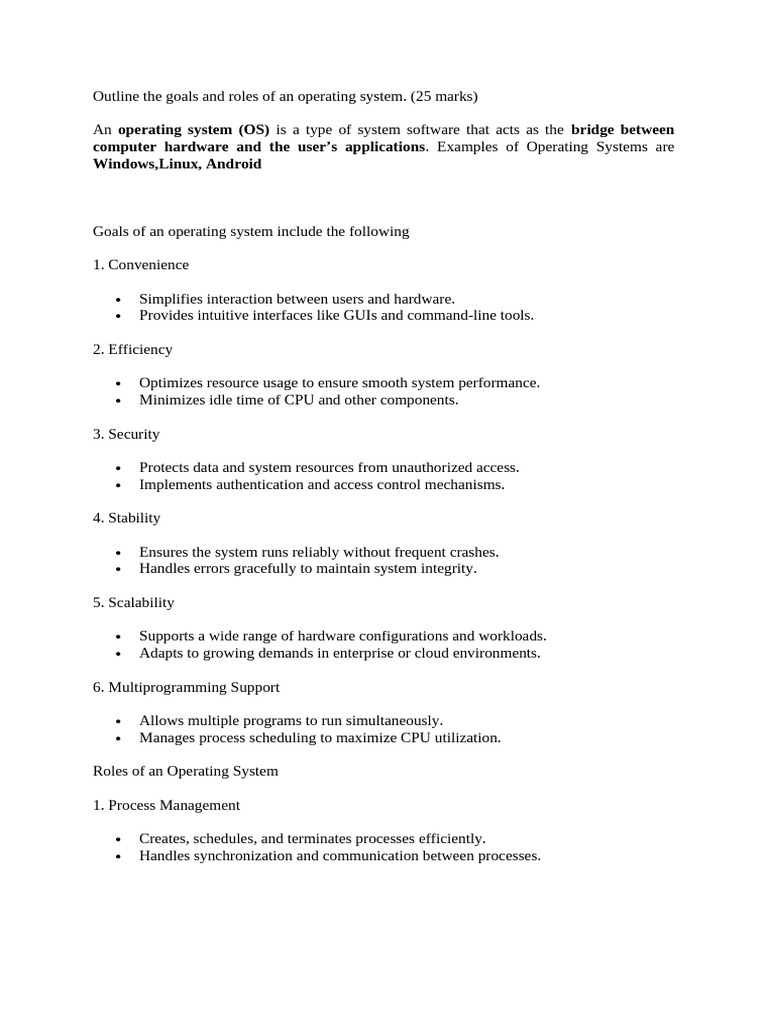 Outline The Goals and Roles of An Operating System | PDF | Operating ...