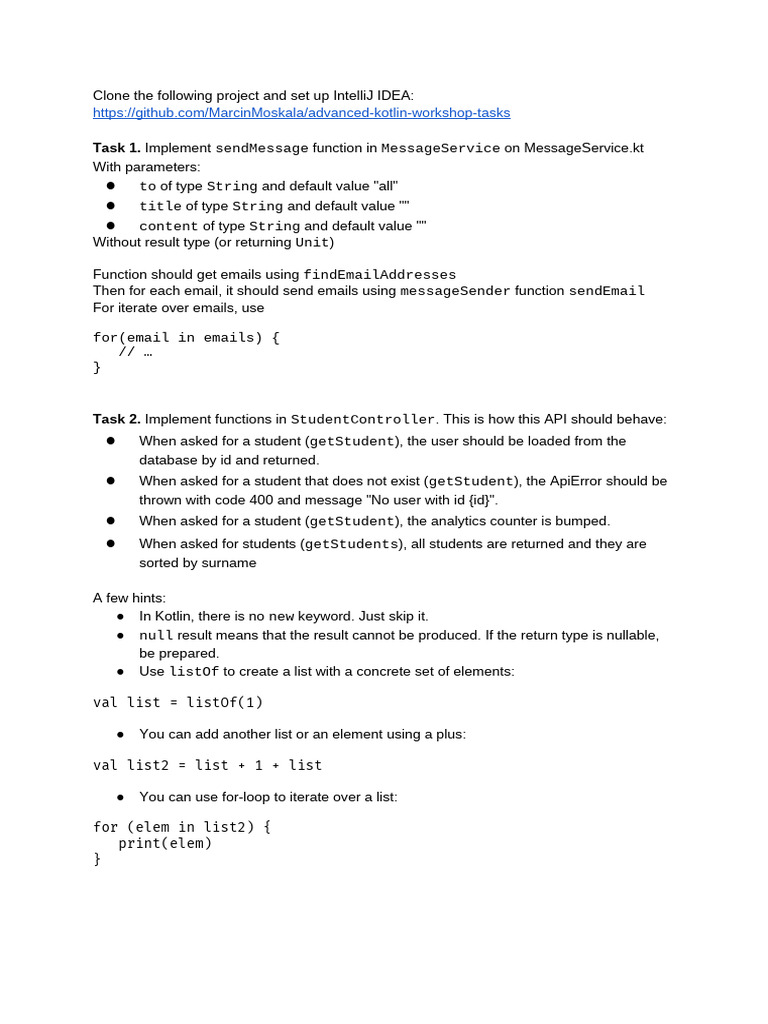 Advanced Kotlin Tasks | PDF | Function (Mathematics) | Parameter ...