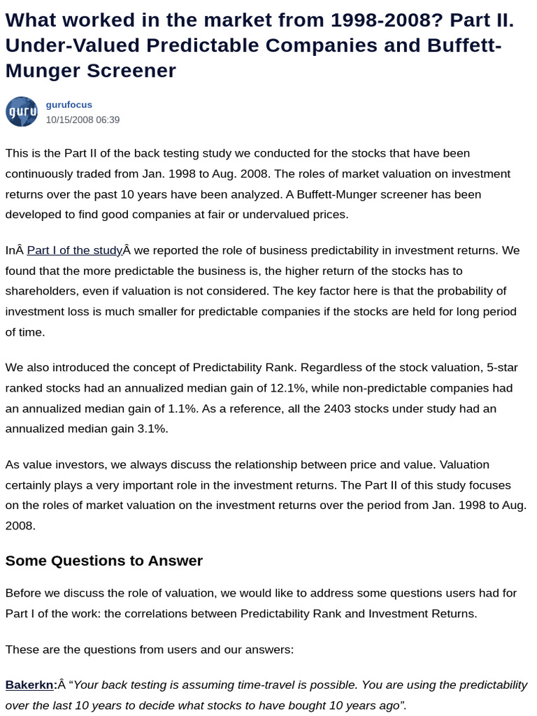 What Worked in The Market From 1998-2008 - Part II. Under-Valued | PDF ...