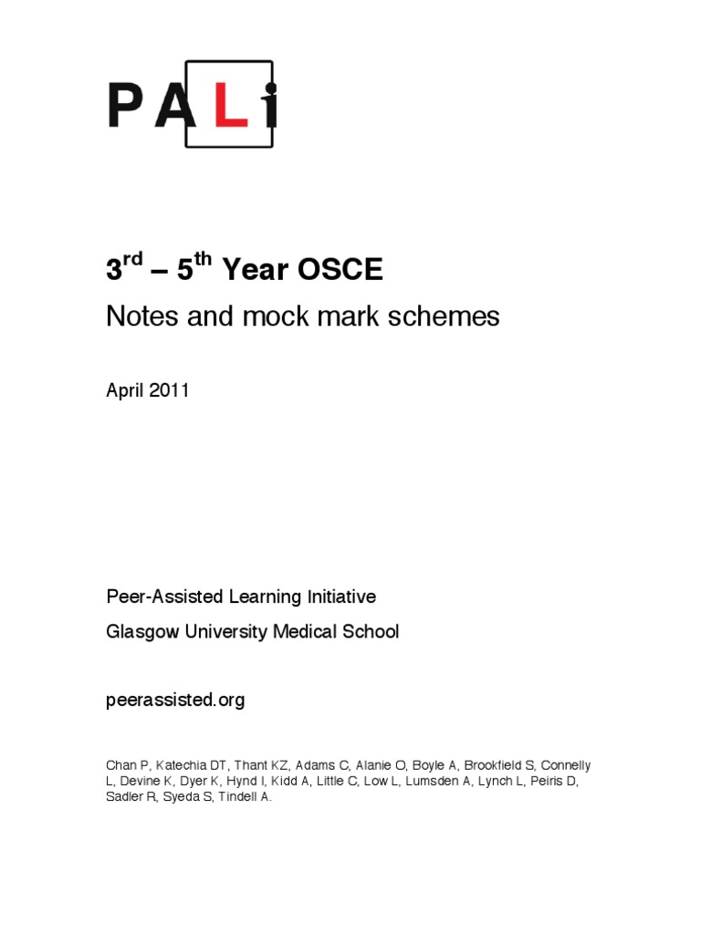 OSCE Marking Schemes and Notes | PDF | Injection (Medicine) | Surgical ...