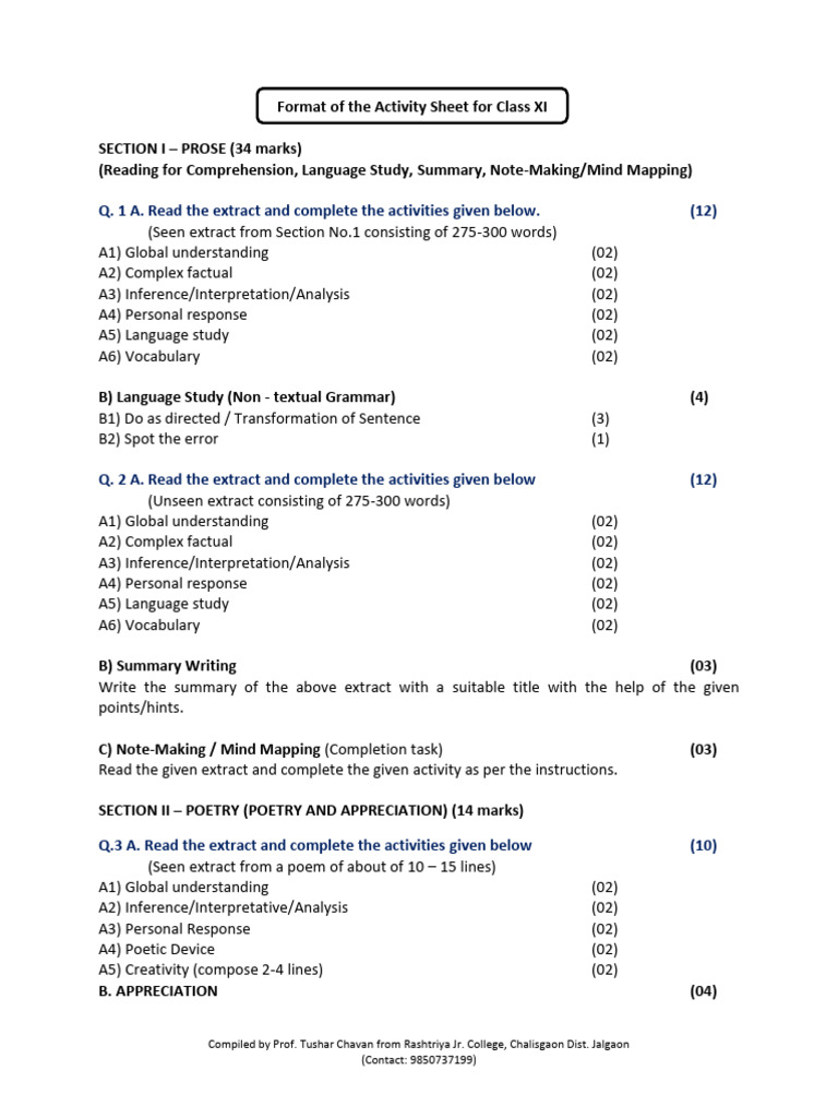 Class XI English Activity Sheet | PDF | Human Communication | Writing