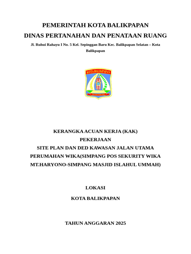 Site Plan dan DED Jalan Utama WIKA Balikpapan | PDF