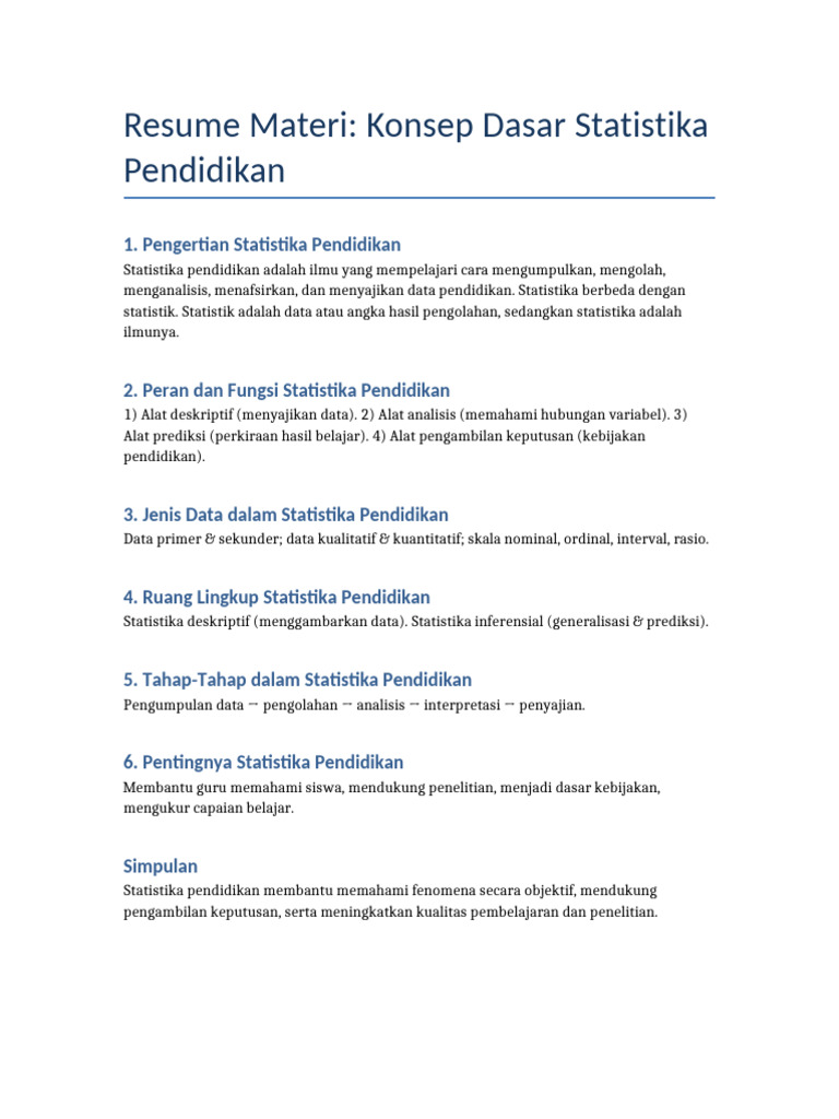 Konsep Dasar Statistika Pendidikan | PDF