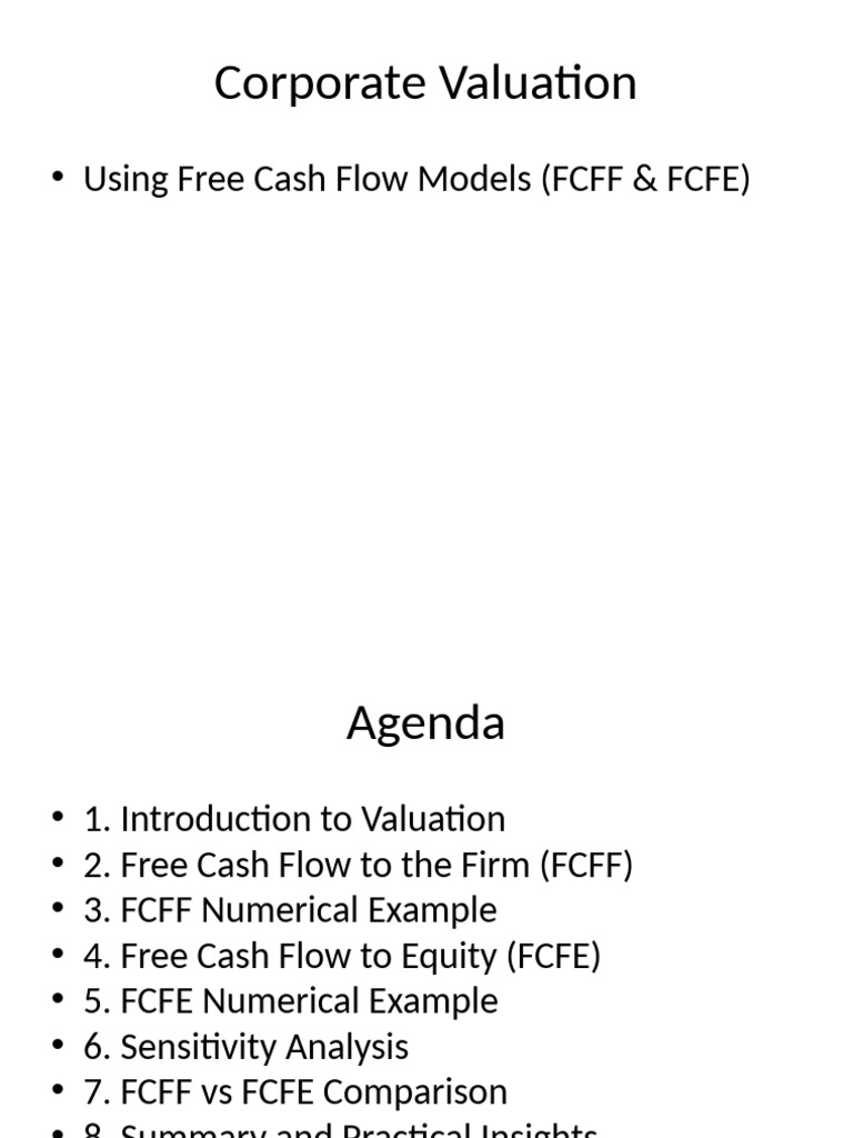 Corporate Valuation: FCFF & FCFE Explained | PDF | Free Cash Flow ...