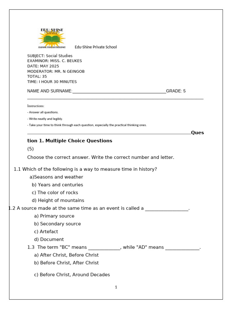 Grade 5 Social Studies Exam Guide | PDF | Learning | Cognition