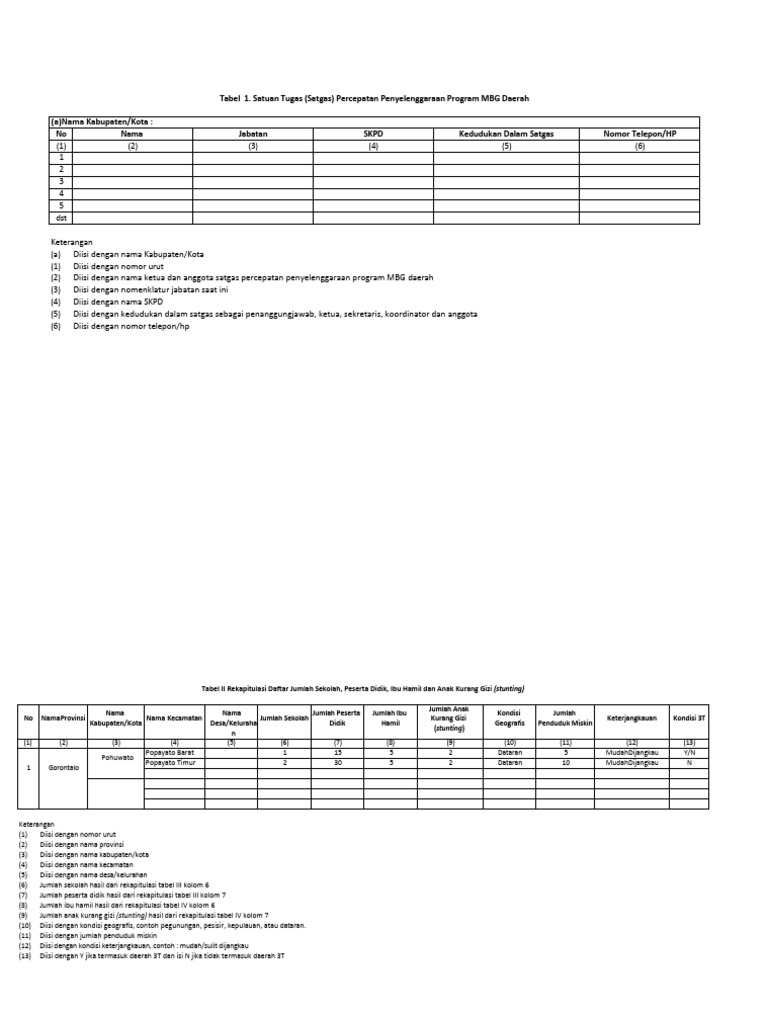 Format Penginputan Data Terkait Percepatan Penyelenggaraan Program Makan Bergizi Gratis Di ...