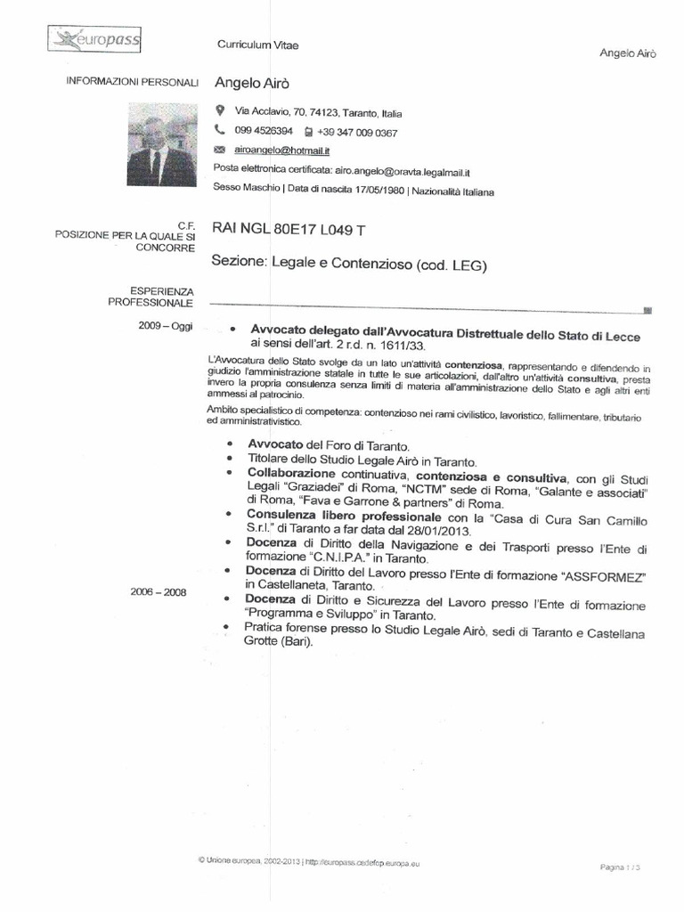 CV Avv. Angelo Airo | PDF