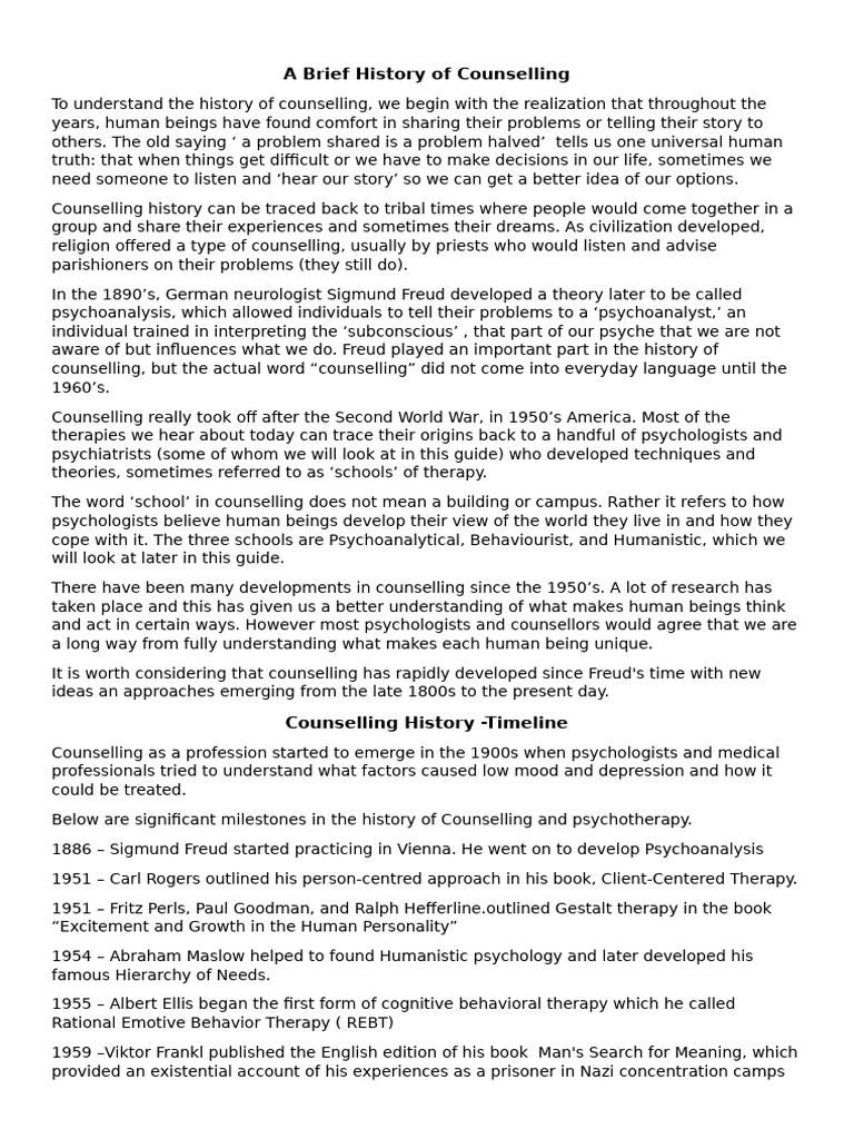 A Brief History of Counselling-Reading | PDF | Psychotherapy ...