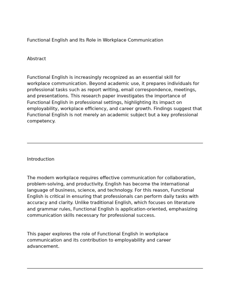 Importance of Functional English in Careers | PDF | Communication | Skill