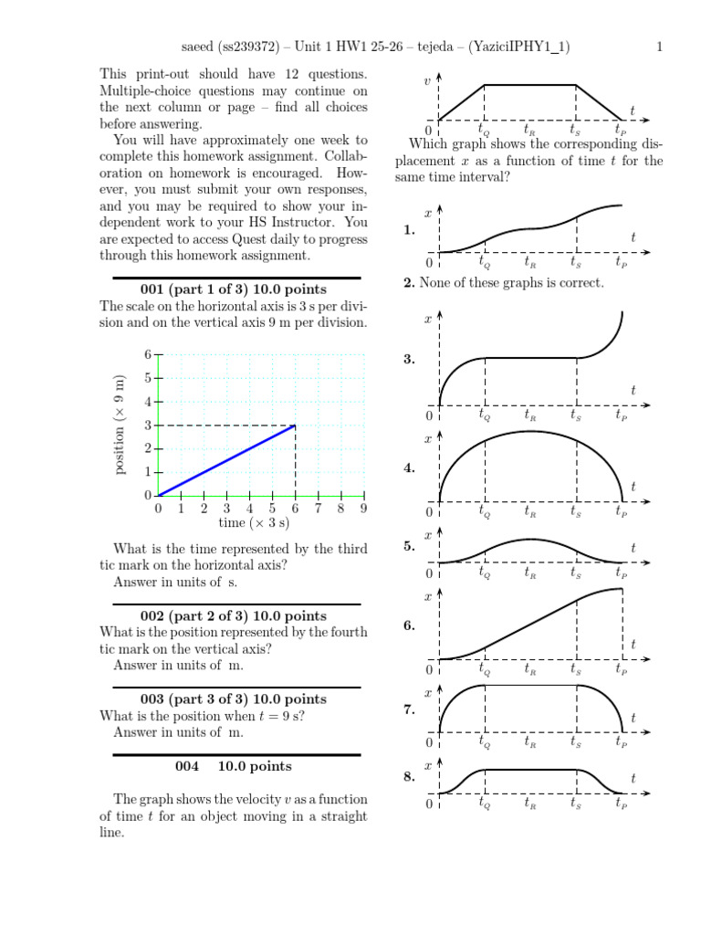 Physics Unit 1 Homework Questions | PDF