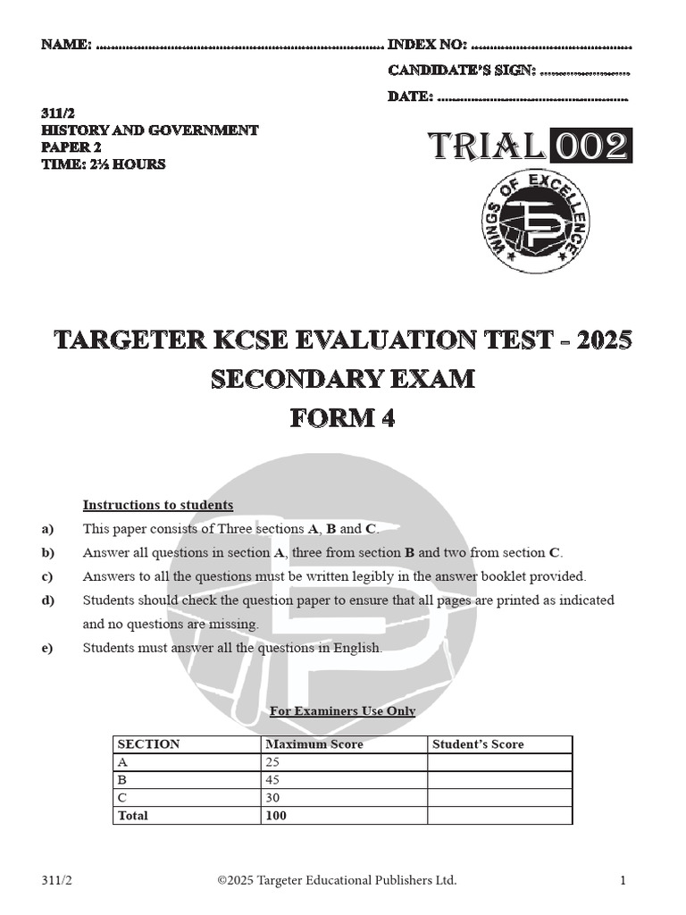 Form 4 002 2025 - History - History Pp2 | PDF