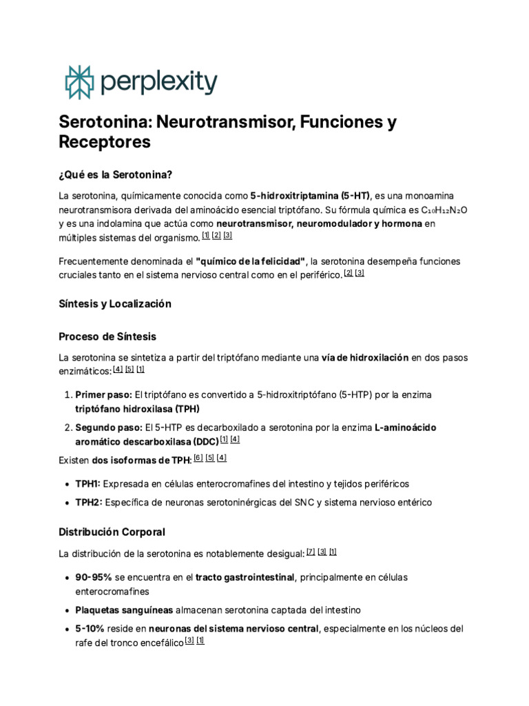 Serotonina: Funciones y Síntesis | PDF | Serotonina