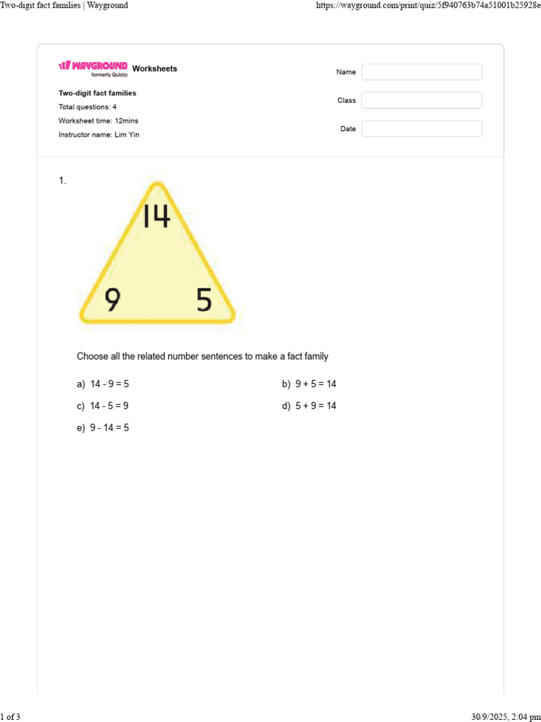 Two-Digit Fact Families - Wayground | PDF | Chess Theory | Chess Openings