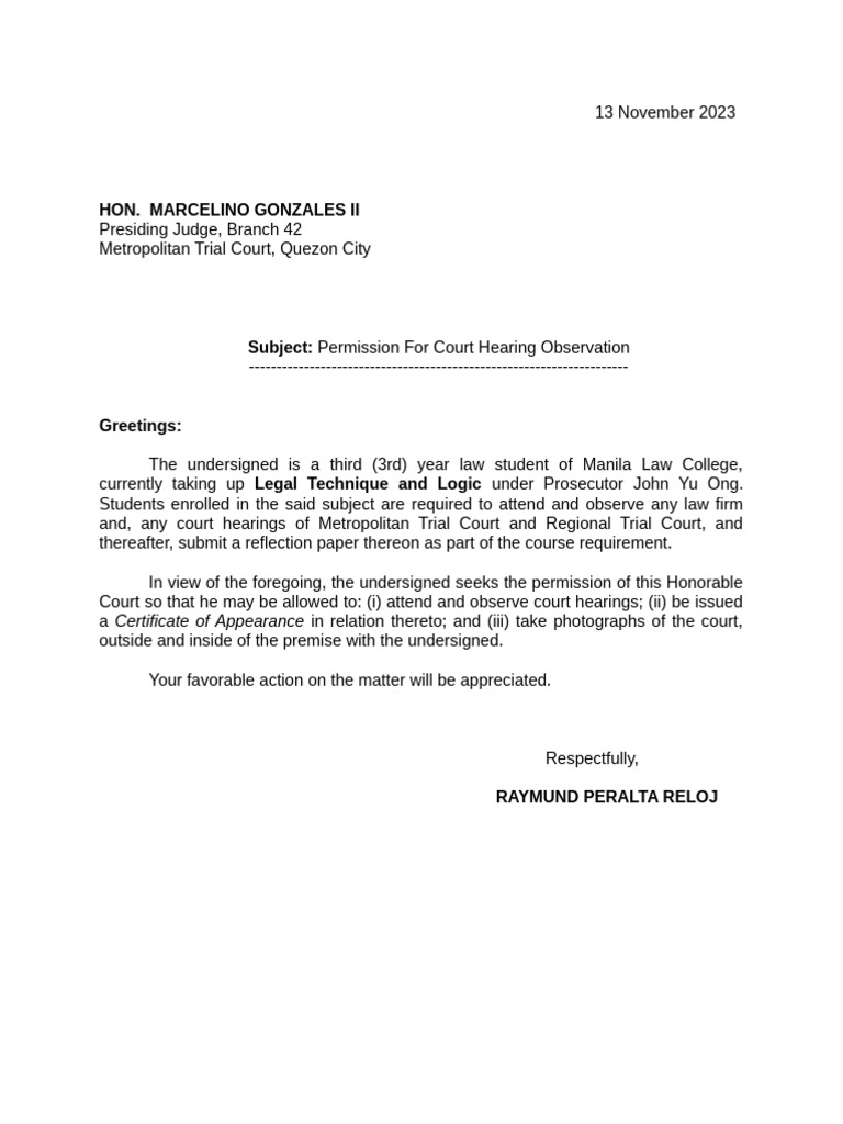 Court Hearing Observation Request | PDF