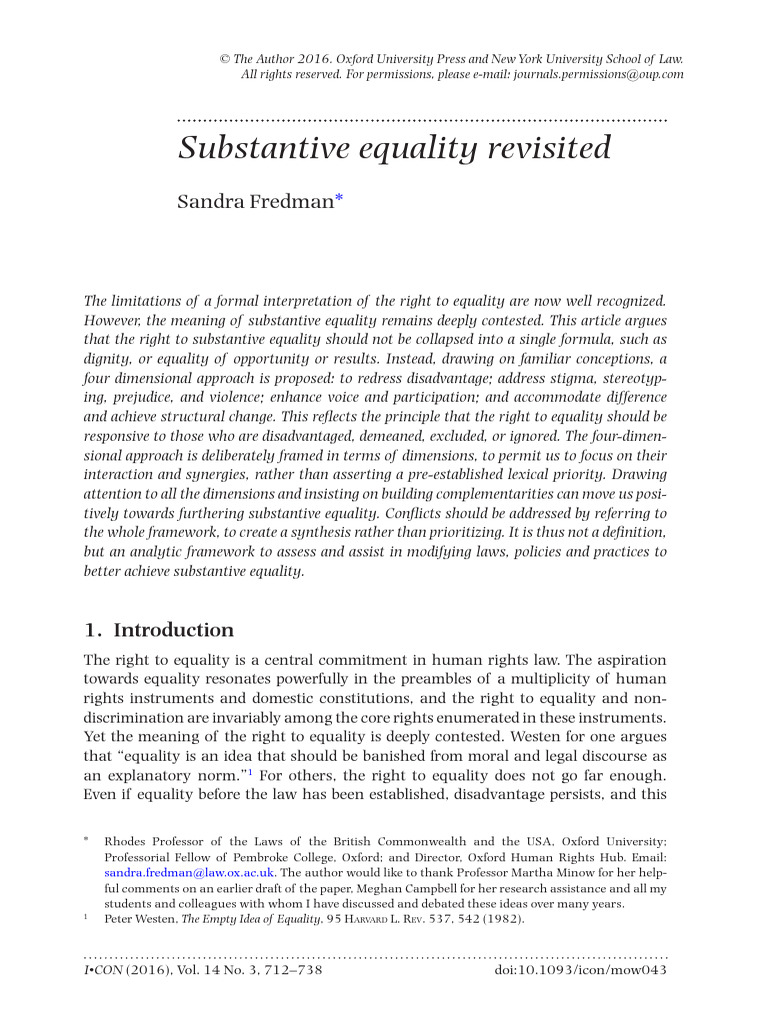 Substantive Equality Revisited - Fredman 2016 | PDF | Equal Opportunity ...