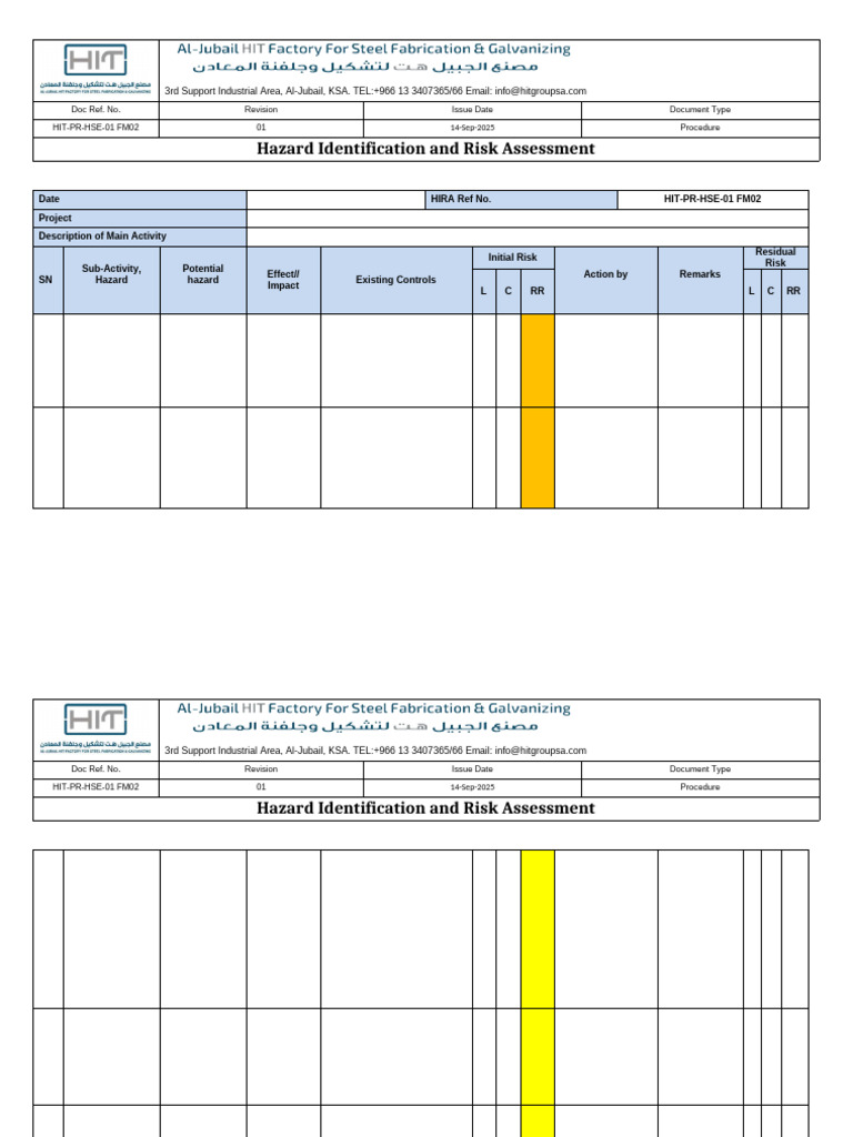 HIT-PR-HSE-01, FM.02 Rev.00, Hazard Identification and Risk Assessment ...