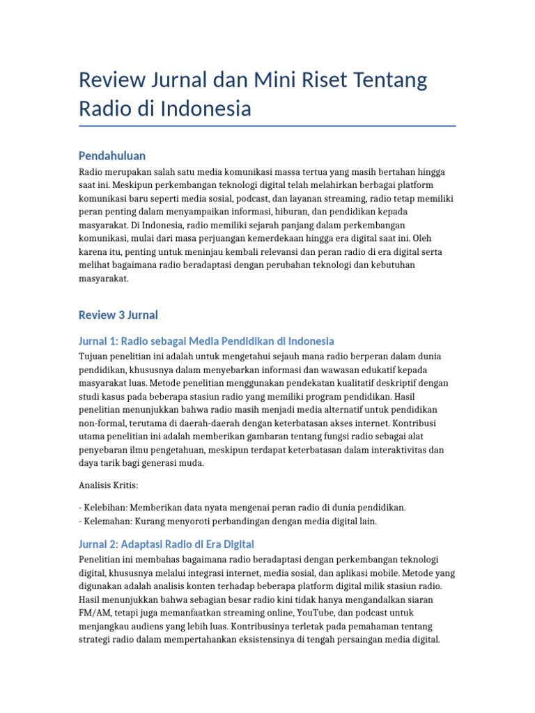 Jurnal Radio Indonesia Panjang | PDF