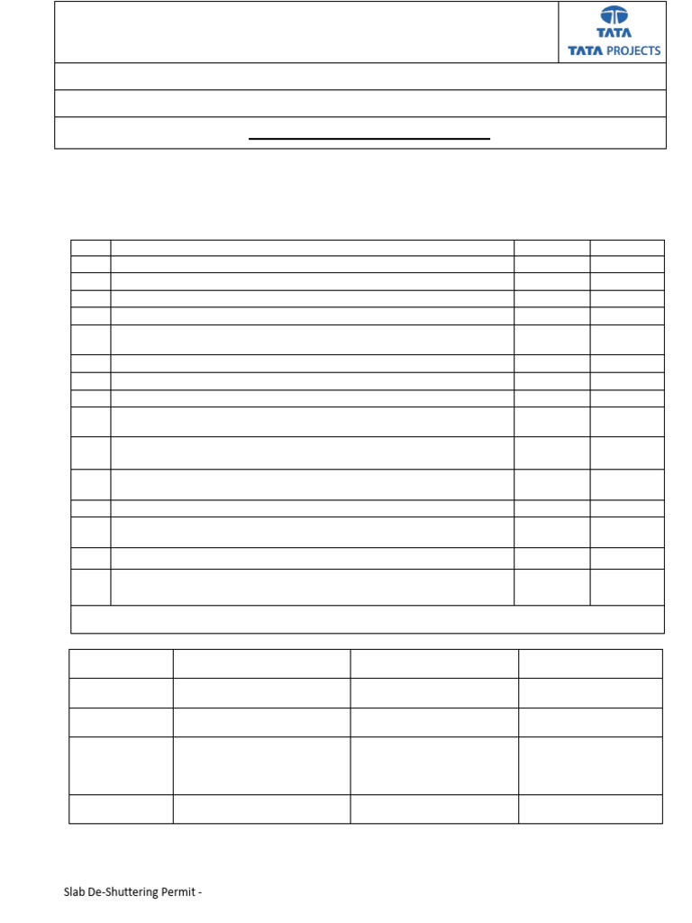 Slab De-Shuttering Permit Checklist | PDF