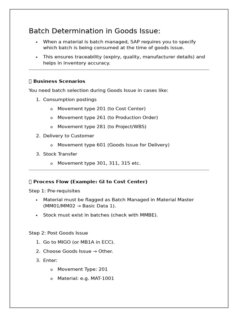 Batch Determination in Goods Issue | PDF