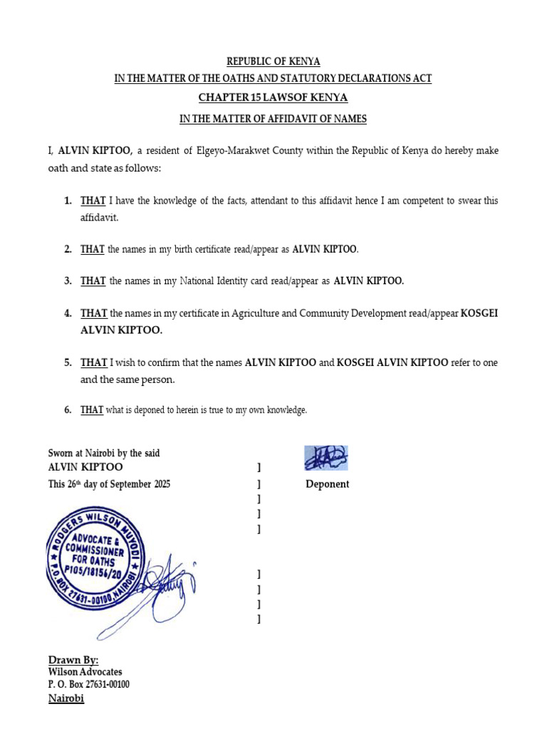 Affidavit - Kiptoo | PDF