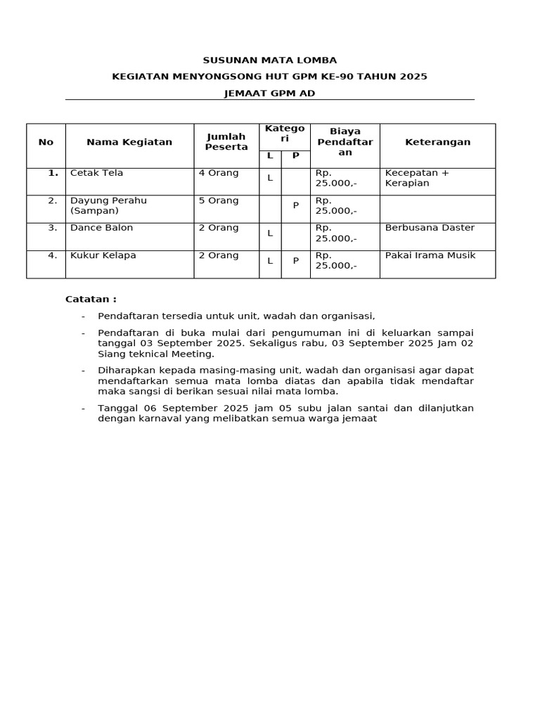Lomba HUT GPM Ke-90: Pendaftaran dan Info | PDF