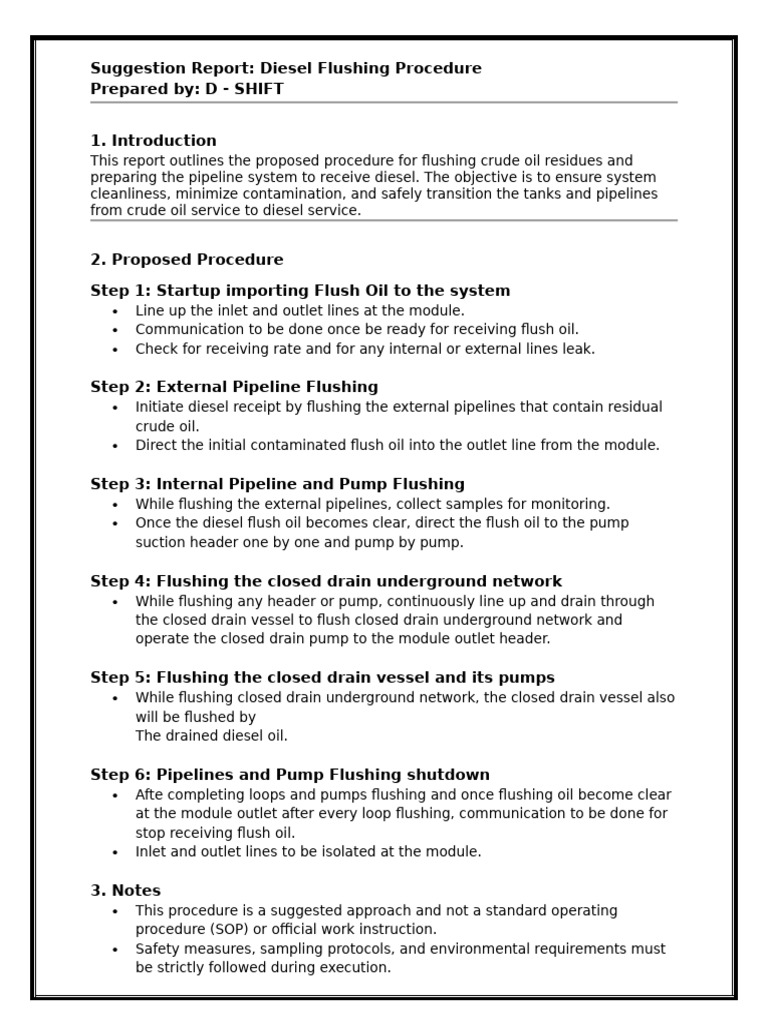 Diesel Pipeline Flushing Procedure Guide | PDF