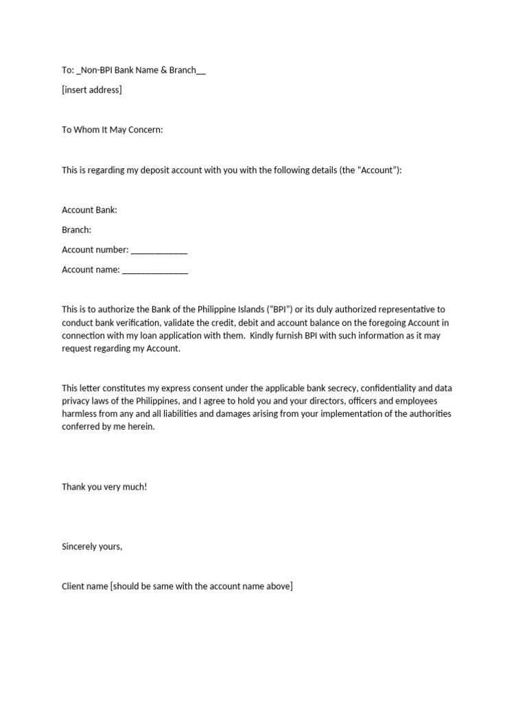 BPI Bank Endorsement Authorization Letter | PDF