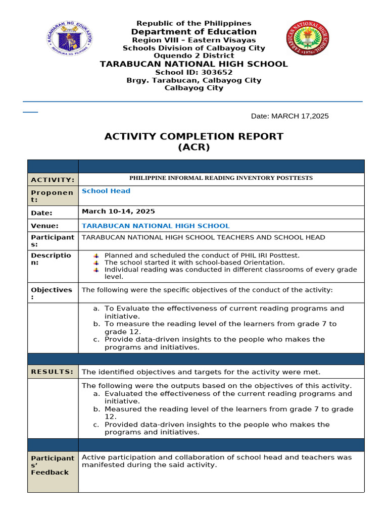 Acr On Phil Iri 2025 | PDF | Teaching | Intelligence