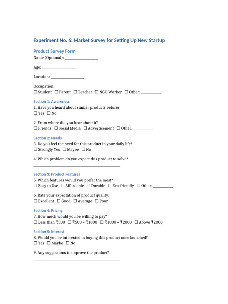Market Survey Startup Updated | PDF