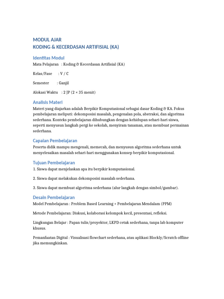 Modul Koding & Kecerdasan Artifisial | PDF
