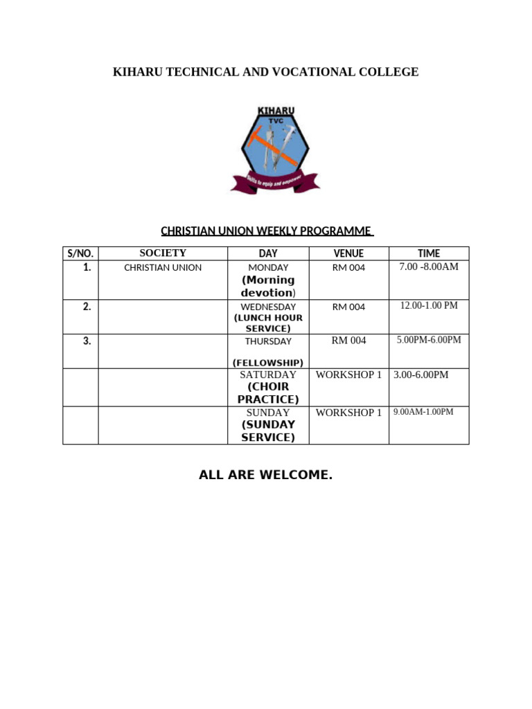 Cu Weekly Programme | PDF