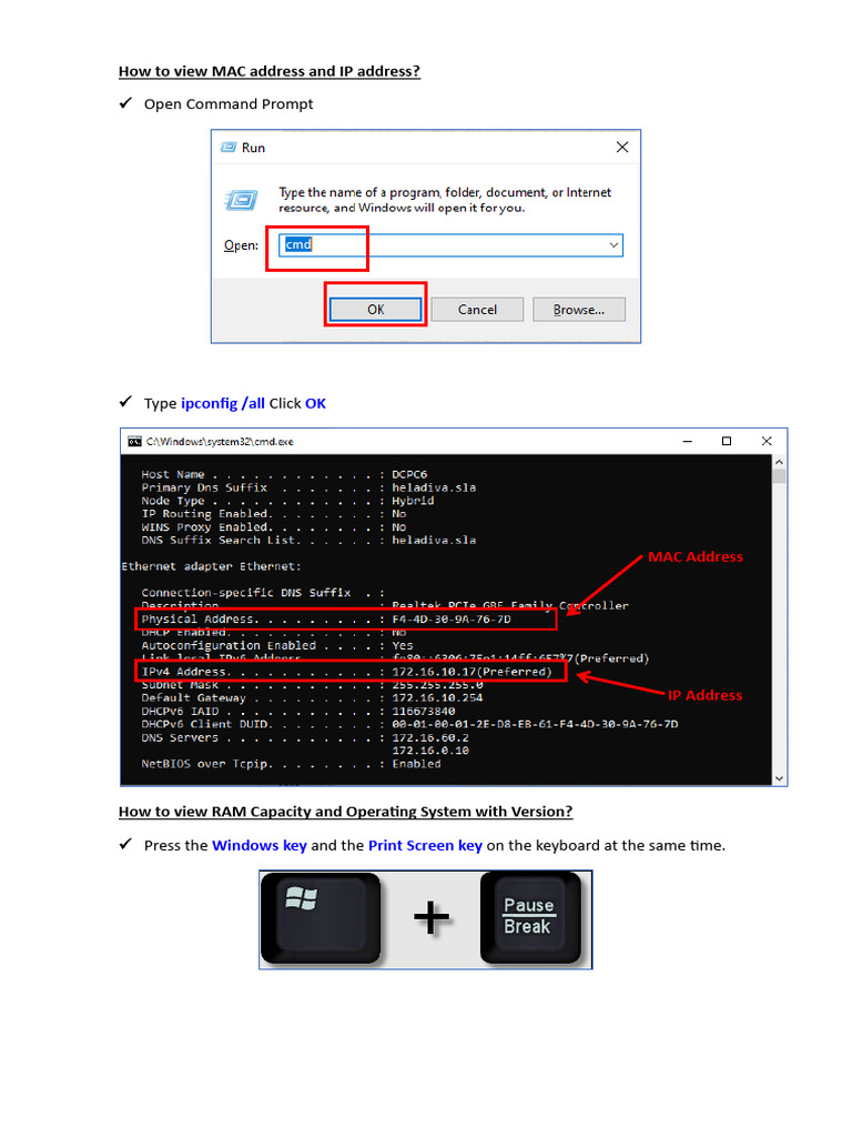 View MAC and IP Address on Windows | PDF