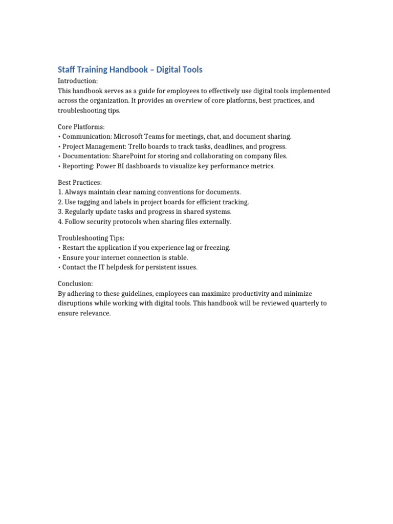 Staff Training Handbook | PDF