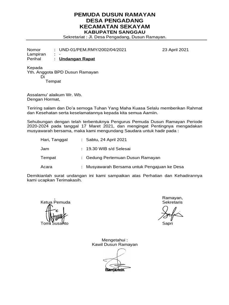 Surat Undangan Pemuda Dusun Ramayan | PDF