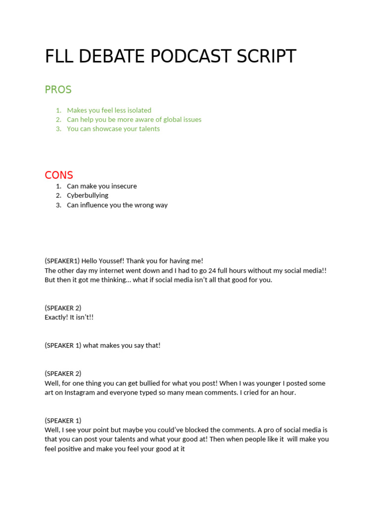 Social Media Pros and Cons Debate | PDF | Minecraft