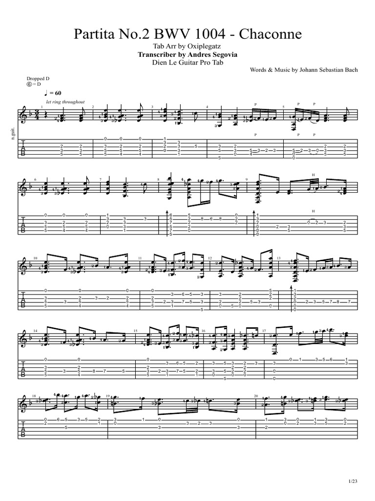 Bach Partita No.2 BWV 1004 Tab | PDF | Classical Music | Baroque Music