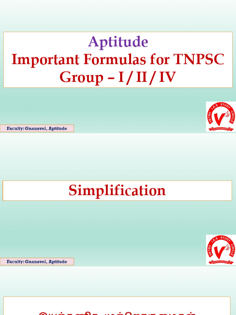 Aptitude Formulas For Group - I & II & IV | PDF