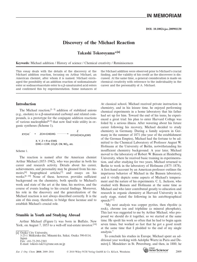 Arthur Michael and the Michael Reaction | PDF | Ester | Chemical Reactions