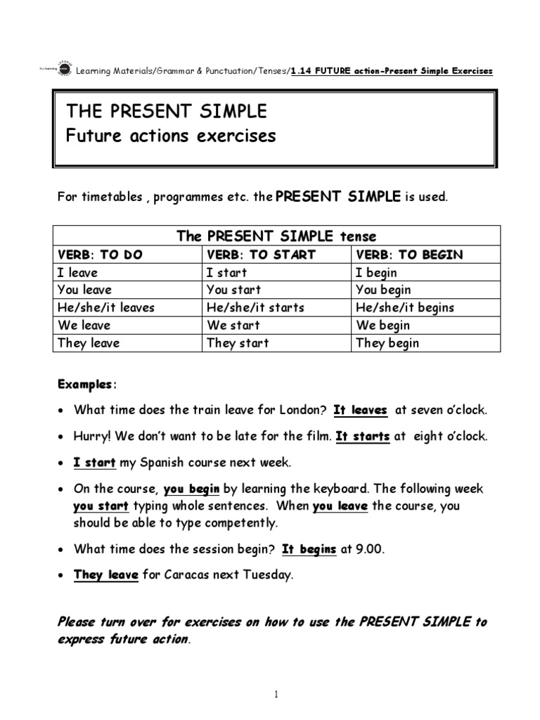 Microsoft Word - 1.14 FUTURE Action - Present Simple Tense - Timetables ...